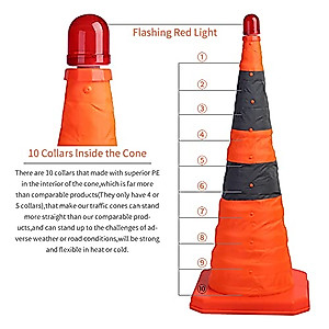 Sunnyglade [4-Pack] 28 inch Collapsible Traffic Cones with LED Light Multi Purpose Pop up Reflective Safety Cone (Orange x4)