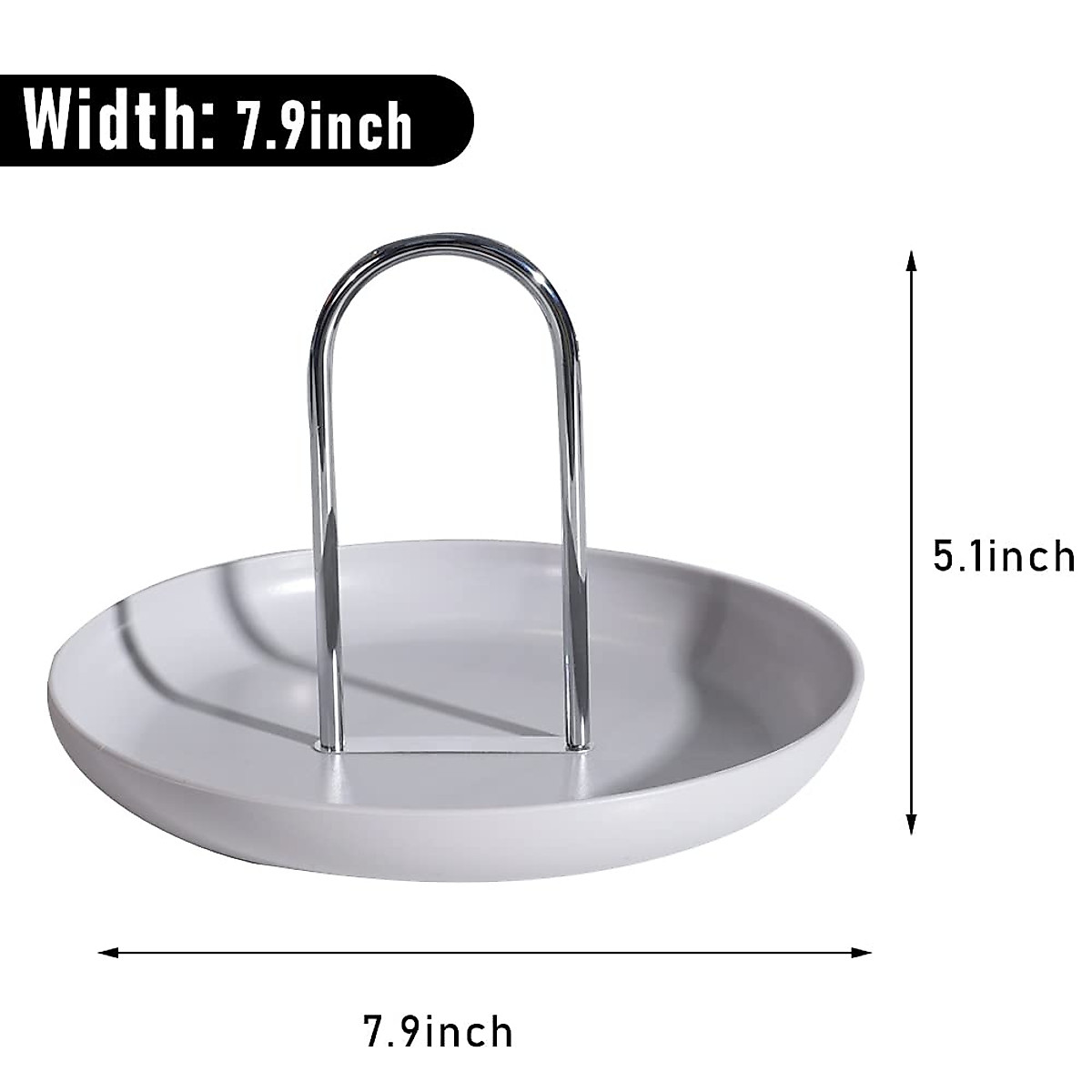 Tynulox Plastic Serving Tray with Stainless U-Handle, Grey Rectangle Portable Tray Modern Decorative Tray for Storing Food, Coffee, Cosmetics in Bedroom, Kitchen, Living Room, 1 Pcs.