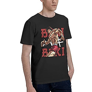 Anime Baki The Grappler Baki Hanma T Shirt Man's Summer Cotton Tee Comfort Round Neck Short Sleeve Clothes Black