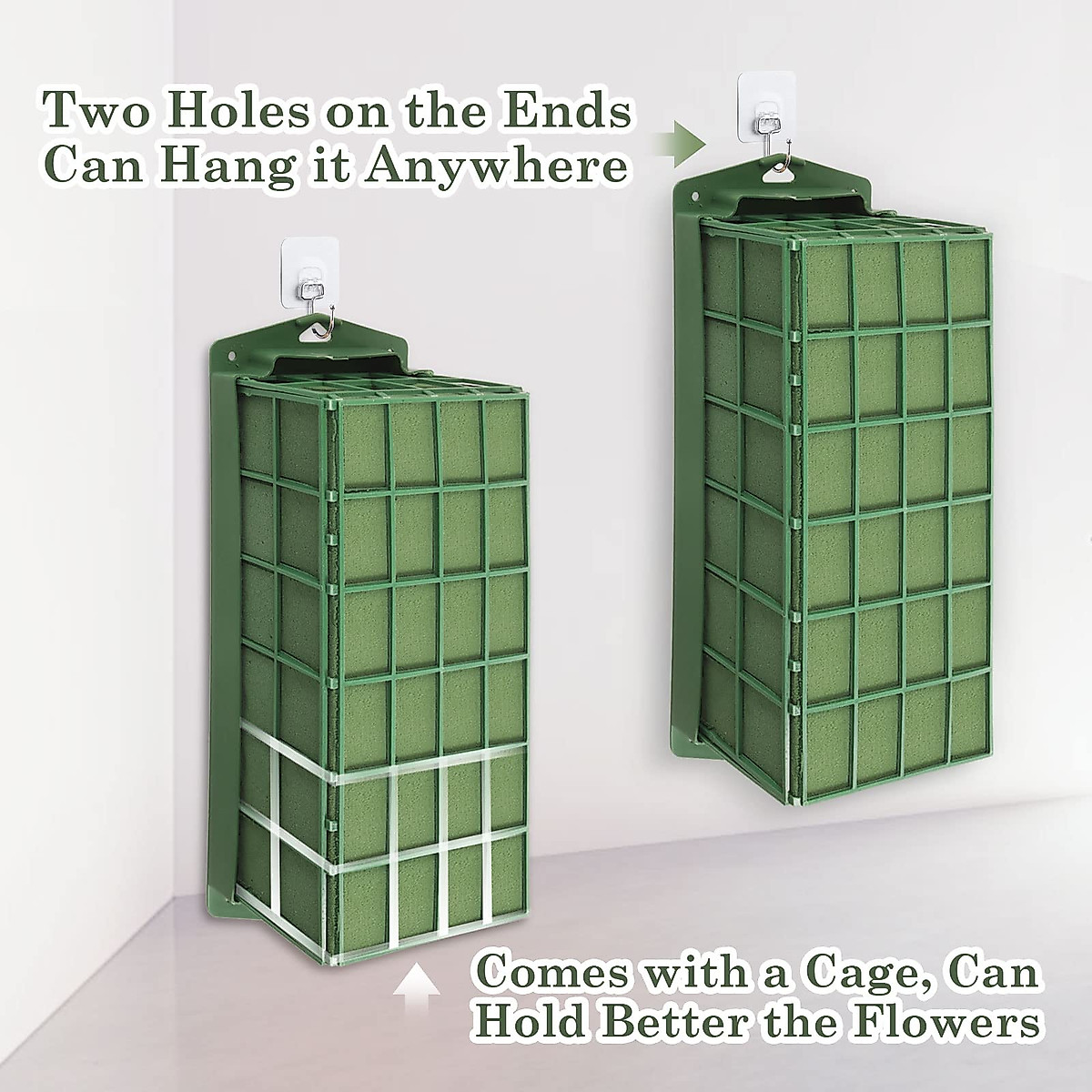 YOMUME Floral Foam Cage 2 Pieces, Flower Cage Holder with Floral Foam for Fresh Flower Arrangement and Artificial Flowers, Dry Floral Foam Blocks for Wedding, Green Florist Foam