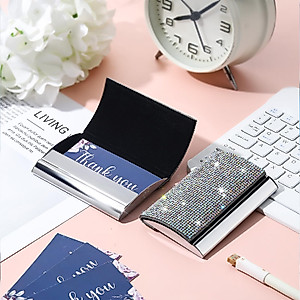 Paterr 2 Pcs Bling Business Card Holder Glitter Rhinestone Credit Card Case Metal Business Card Case Pocket for Women Name Purse Wallet Card Storage Crystal Pocket Organizer for Women