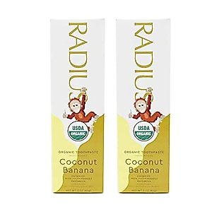 RADIUS USDA Organic Kids Toothpaste 3oz Non Toxic Chemical-Free Gluten-Free Designed to Improve Gum Health for Children's 6 Months and Up - Coconut Banana - Pack of 2