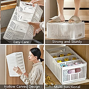 OMSORG Clothes Organizer for Folded Clothes, Plastic Storage Basket with Removable Partitions, Stackable Wardrobe Clothes Organizer Closet Storage Bins, for Bedroom Bathroom Home Organization (Large Rectangular X 4)