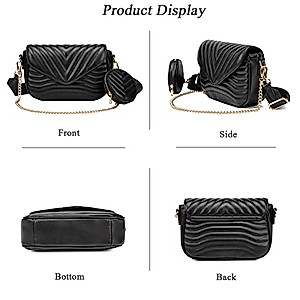 Small Quilted Crossbody Bags for Women Black Shoulder Purses Trendy Designer Handbags Multipurpose Pochette Satchel Bag witn Mini Coin Purse-2 Set