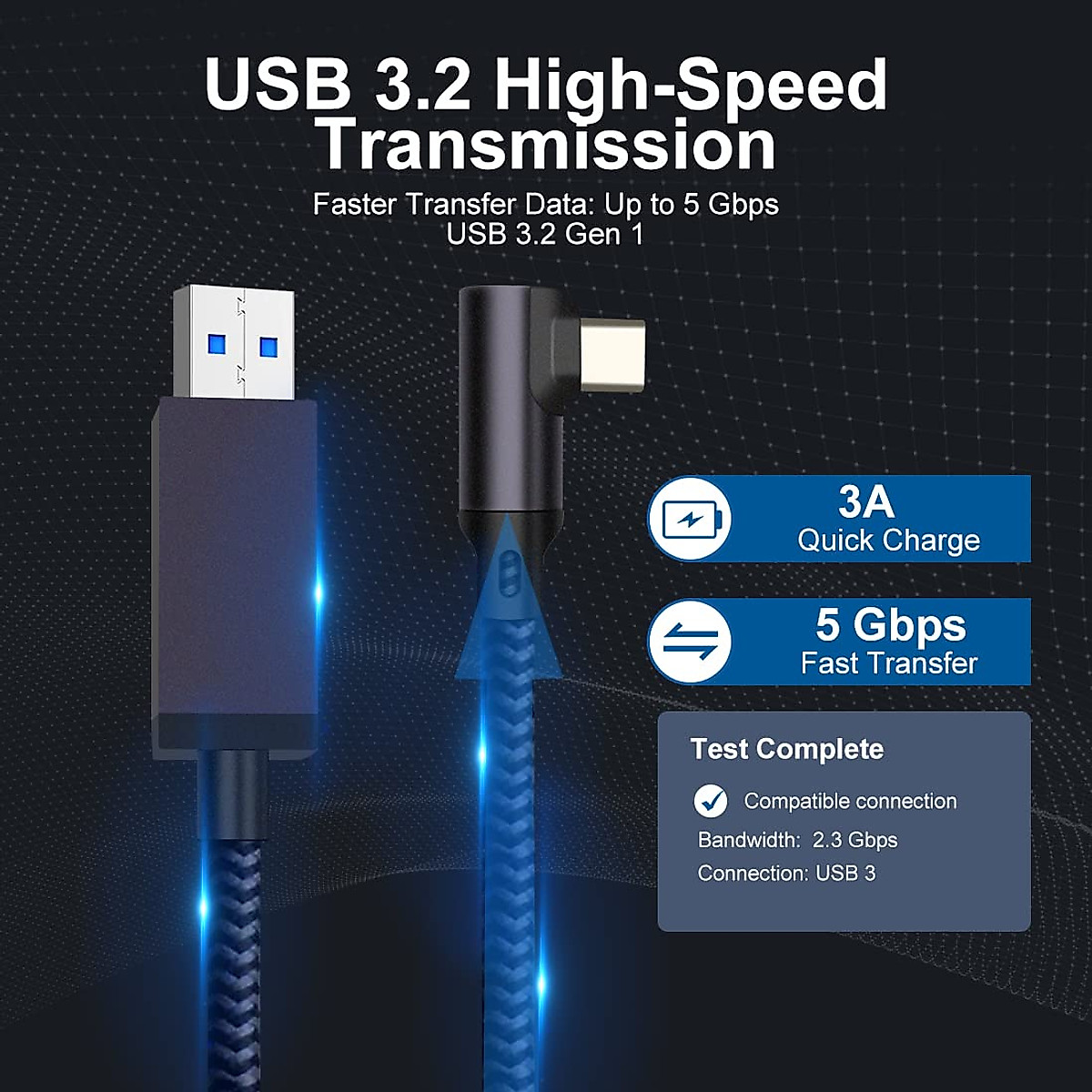 Link Cable Compatible with Oculus Quest 2, PC VR Link Cable Compatible with Meta Quest 2, 90 Degree Nylon Braided, High Speed Data Transfer &Fast Charging USB C Cable for VR Headset and Steam VR, 15ft