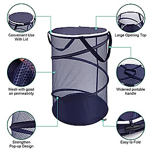 2 Pack Pop Up Laundry Hamper with Lid, Foldable Laundry Basket with Handles,75L Large Portable Dirty Clothes Hampers, Mesh Zip Round Laundry Baskets, Collapsible Toy Storage Baskets Dorm Organization