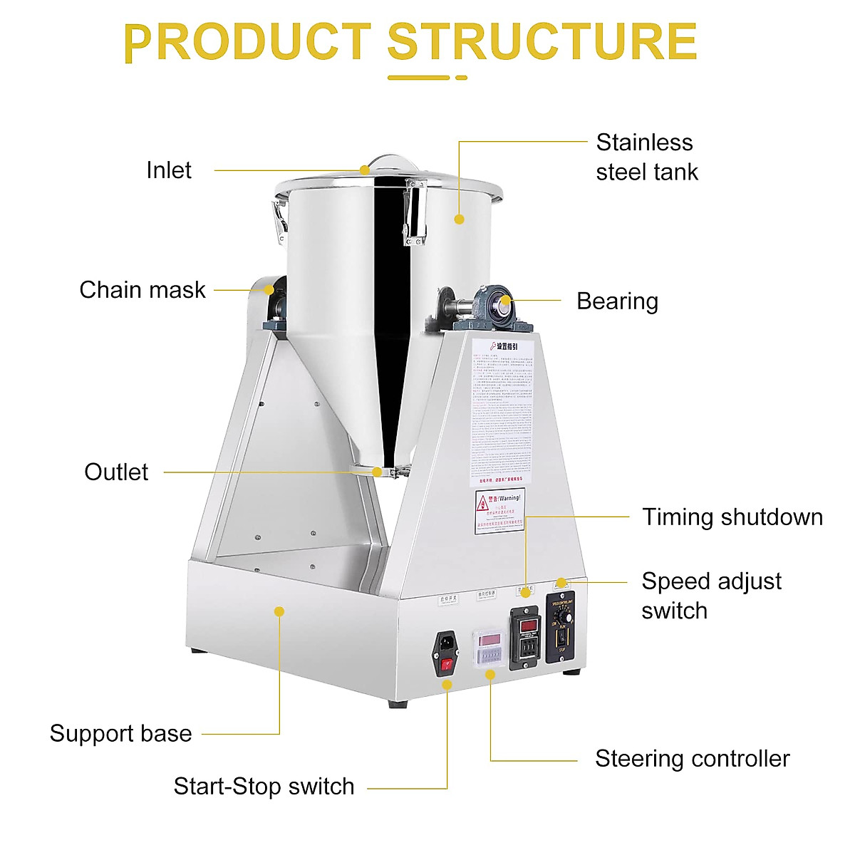 YUCHENGTECH 10L Lab Dry P-o-w-d-e-r Mixer Mixing Machine Particle Blender P-o-w-d-e-r Mixer Granual Blender for Food Chemical Medical 0-33 rpm (110V, 10L(2-5kg))