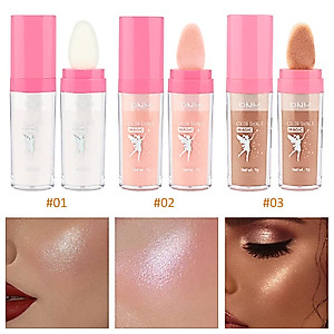 Highlighter Stick Makeup 3pcs Set,Body Shimmer Patting Powder Glitter High Gloss Sparkle Loose Powder Stick Brighten Face Body Lips Eyes Glow Cosmetic-3pcs Moonbeam (White+Pink+Gold)
