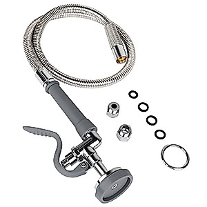 KOLLNIUN Spray Valve with Pre-Rinse Hose 44 inches Commercial Flexible Stainless Steel 1.42 GPM High Pressure Pre Rinse Dish Sprayer Assembly for Restaurant Industrial Kitchen Faucet, Gray