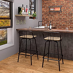 Bar Stools, Swivel Counter Stools Set of 2 - Vintage Industrial Farmhouse Swivel Bar Stool-Swivel Kitchen Dining Room Counter Bar High Chair, Brown