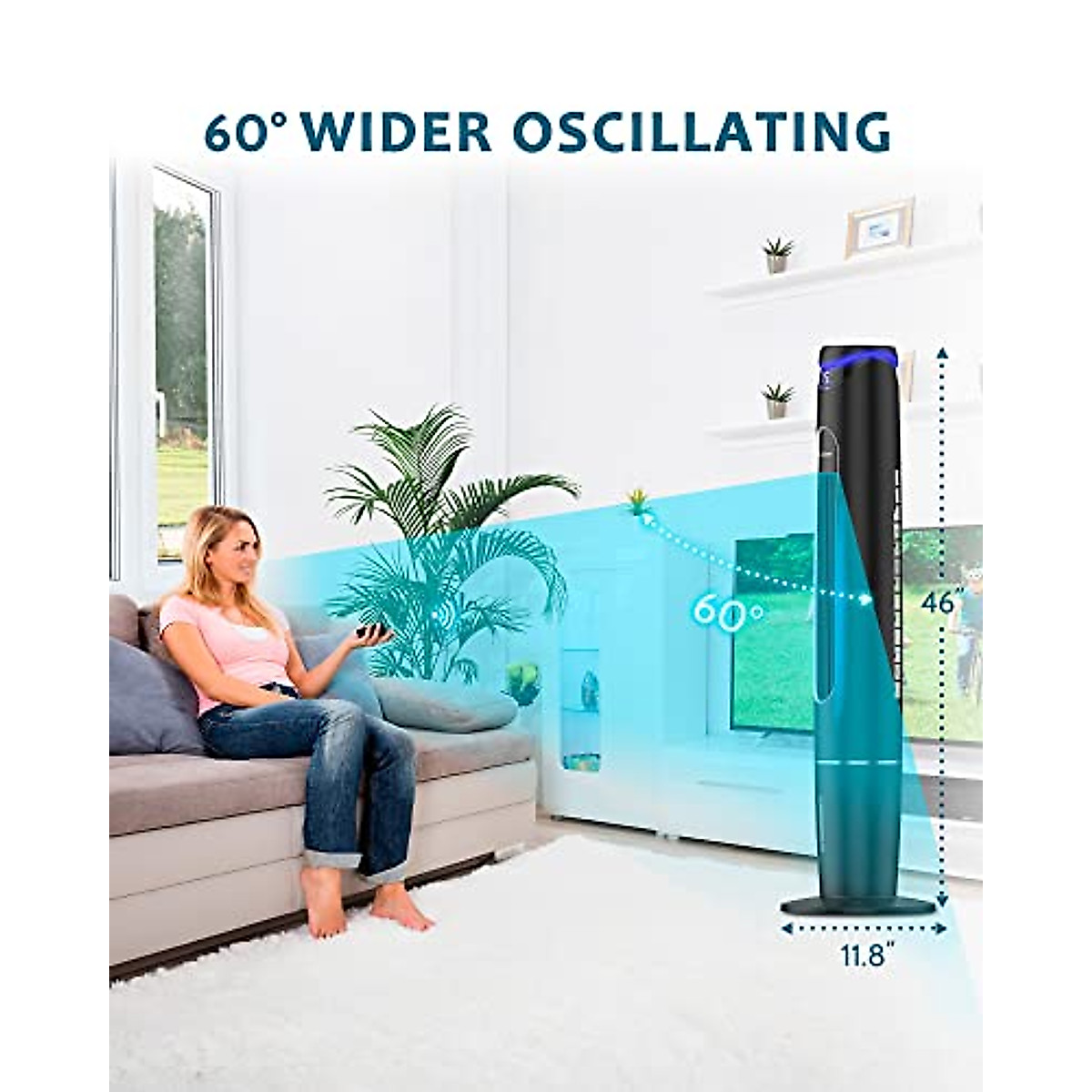 Evaporative Cooler, 46" Air Cooler Fan with Remote, 3-IN-1 Swamp Cooler, Night light, Oscillating, Humidifying, 3 Modes, 3 Speeds, 8H Timer, 2 Ice Packs, Portable Air Conditioner for Home Bedroom