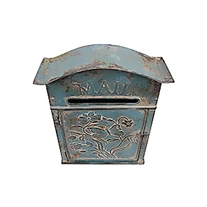 Creative Co-Op Distressed Blue Embossed Tin "Mail" Box