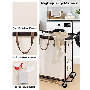 StorageWorks 200L Laundry Sorter 2 Section, Laundry Hamper with Wheels, Extra Large Laundry Basket for Clothes, Towel, Blanket, Rolling Laundry Cart for Laundry Room Organization, Beige, 1-Pack