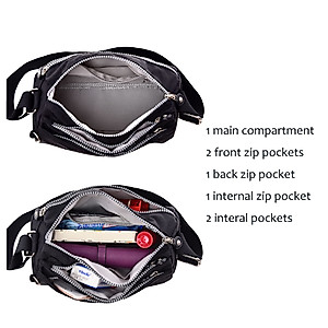 Cross Body Bags Small Women Messenger Purse over Shoulder Bag Nylon with Multi Pockets for Ladies and Girls (Black)