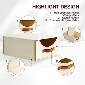 Homsorout Closet Organizers and Storage - Large Stackable Storage Bins with Drawer, Fabric Bins for Organization, Collapsible Storage Drawers Organizer for Bedroom, Living Room, 4 Pack, Beige