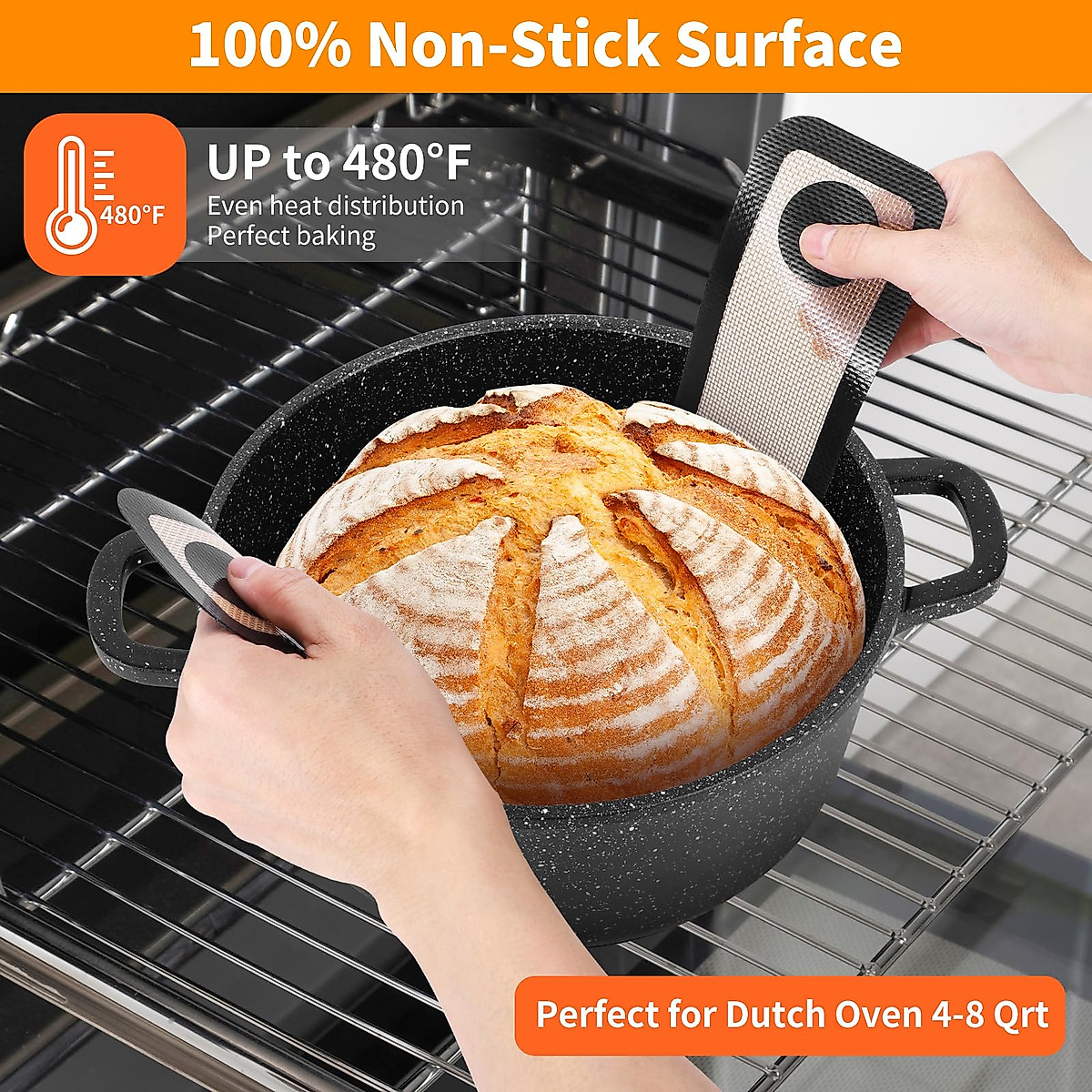 Senbowe 2 PCS Silicone Bread Sling for Dutch Oven, Non-Stick & Easy to Clean Reusable Silicone Bread Baking Mat Sheet Liner with Extra Long Handles, Easy to Transfer Sourdough Bread Baking Supplies