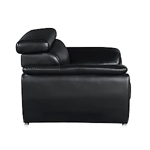 Blackjack Furniture 4571 Veal Collection Leather Upholstered Modern Living Room Chair, Loveseat, Sofa, Black