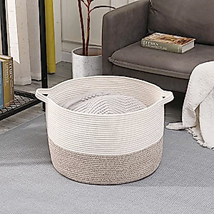 Volhouim XXXLarge Cotton Rope Basket for Organizing Baby Laundry Basket for Blankets Living Room Blanket Basket Cotton Rope Basket with Handle Collapsible Woven Basket Baby Toy Bin，22"x14" Light Brown
