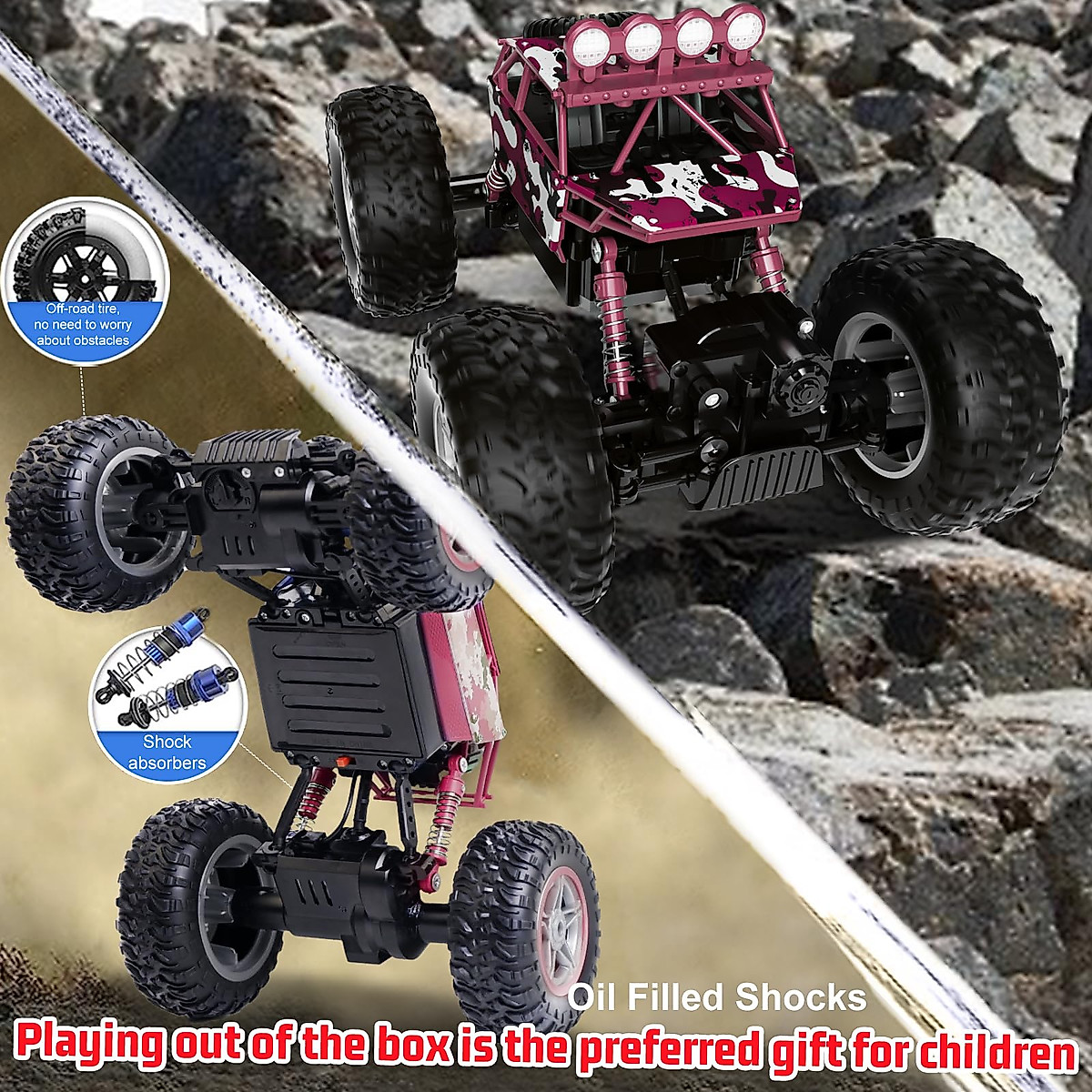 28℃ 1:14 Remote Control Truck for Adults and Kids - 4x4, 4WD Off Road Monster Truck with Metal Shell,Dual Motors,Waterproof Monster RC Truck (Red)