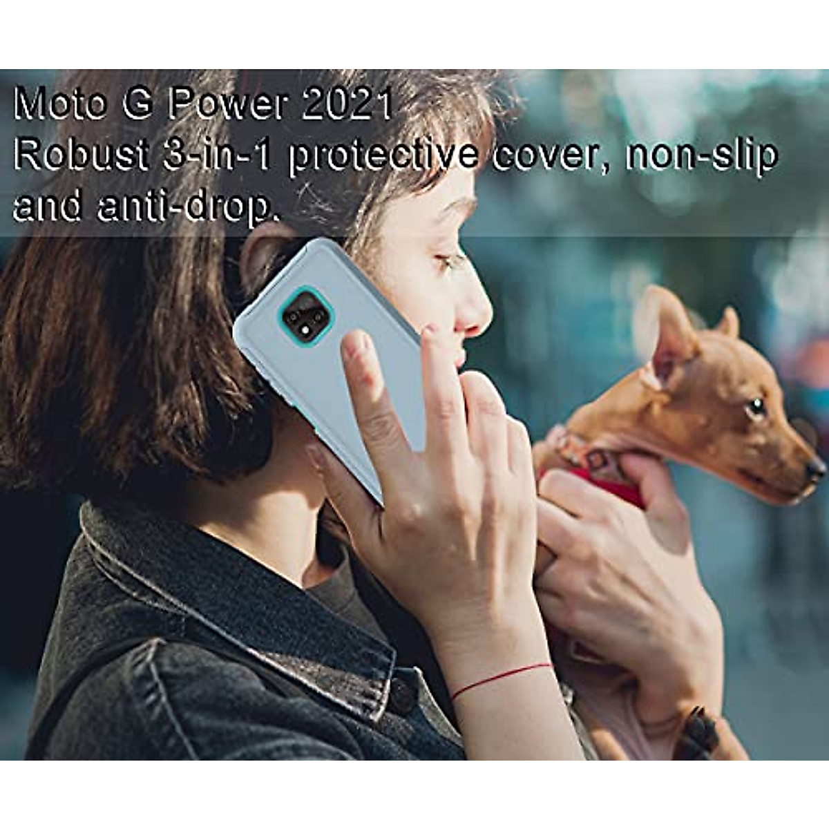 ONOLA Compatible with Moto G Power 2021 Case with HD Screen Protector (2 Packs) [Not for G Power 2020],Moto G Power Case 2021 Full Body 3 in 1 Durable Case for Moto G Power 2021 (Grey-SkyBlue)