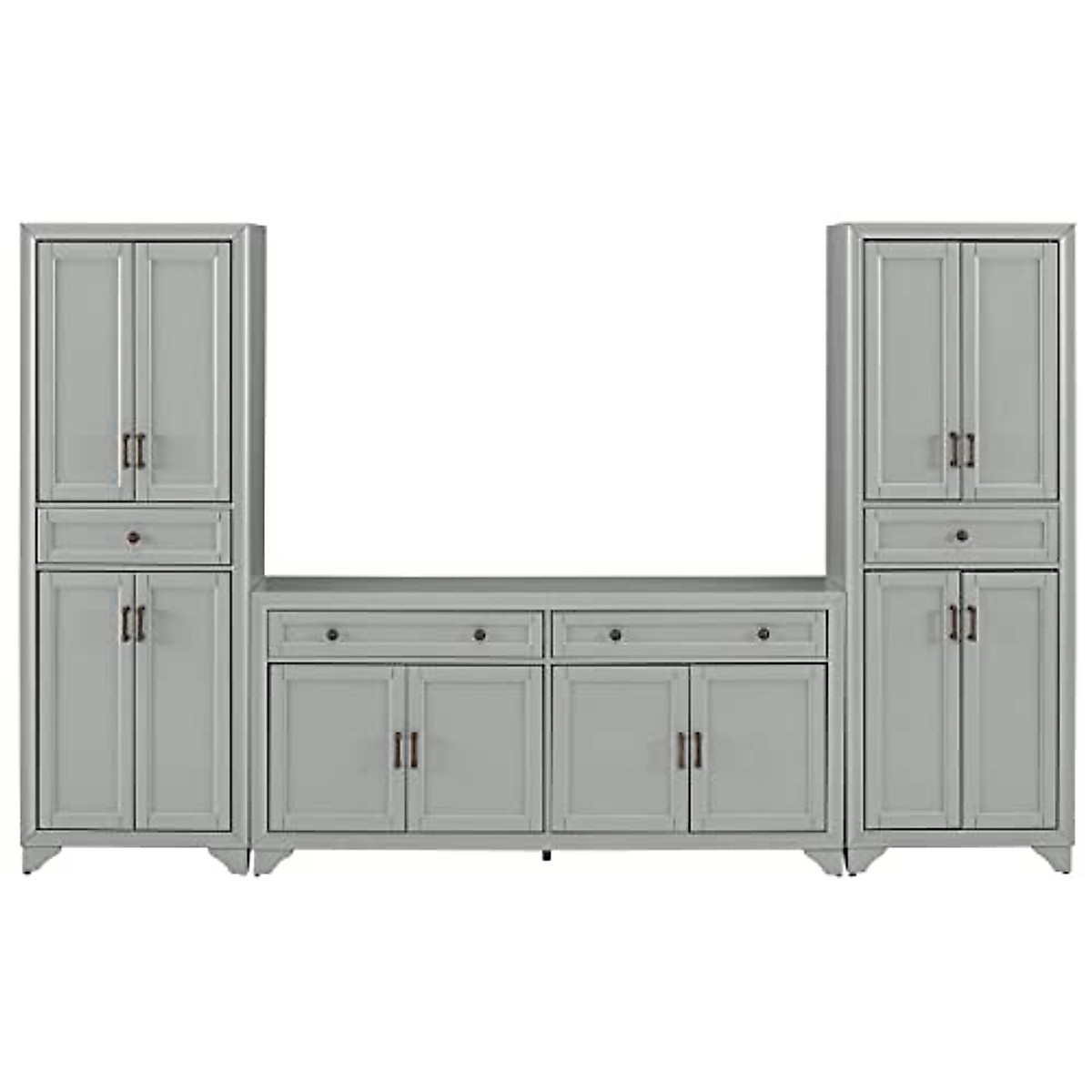 Crosley Furniture Tara 3-Piece Sideboard and Pantry Set, Distressed Gray
