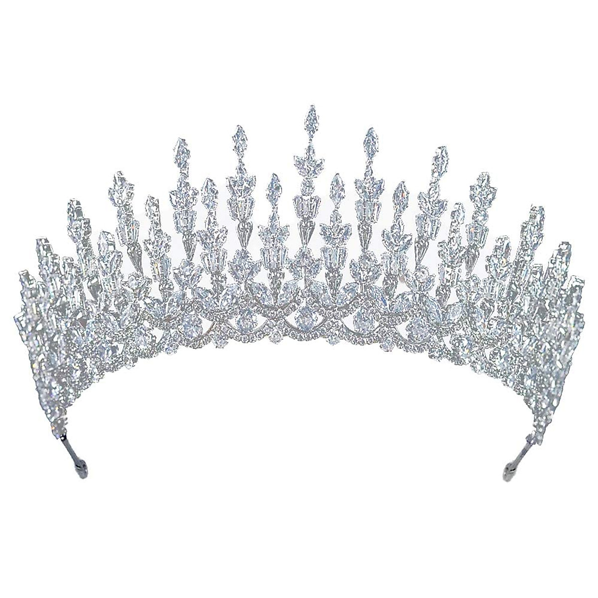 Jorsnovs Cubic Zirconia Bridal Crowns for Women Silver Wedding Tiaras CZ Princess Birthday Party Headpieces Zircon Hairbands