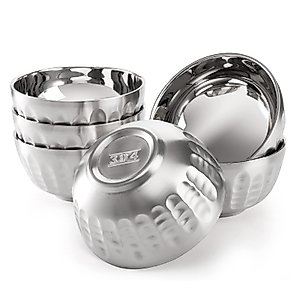 Cedilis 6 Pack 13oz Stainless Steel Bowl, Non-Slip Snack Bowls, Double-walled Insulated Ice Cream Rice Bowl, Multipurpose, Easy to Clean, Great for Kid, Toddler and Adult, Silver