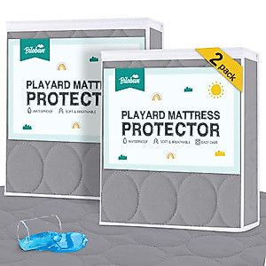 Pack and Play Mattress Protector Sheets Waterproof 2 Pack, Quilted Pack and Play Mattress Pad Cover Fitted Fits for Graco Pack n Play Playard Mattress/Playpen Mattress, Grey, 39" x 27"