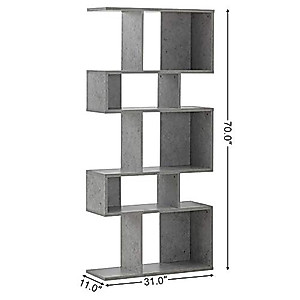 Giantex 5-Tier Geometric Bookshelf, 70'' Tall Wood Freestanding Decorative Display Open Shelves with Anti-Tipping Device, Each Shelf Holds up to 44 lbs, Wooden S Shaped Bookcase, Gray