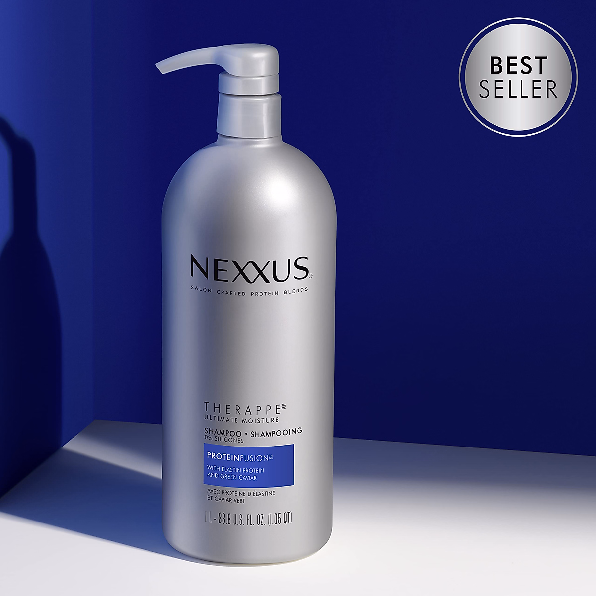 Nexxus Moisturizing Shampoo for Dry Hair Therappe Ultimate Moisture Silicone-Free, Moisturizing ProteinFusion with Elastin Protein and Green Caviar 33.8 oz
