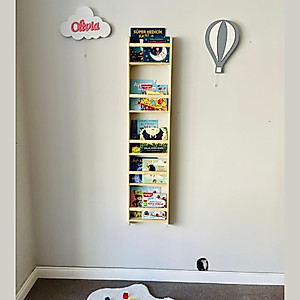 Furpinea Handmade Natural Solid Wood Montessori Narrow Kids Bookshelf, Wall Mounted Tall Skinny Book Shelf, Space Saver Book Rack for Nursery, Living Room 3-Tier, 4-Tier, 5-Tier (21, 5 Tier)