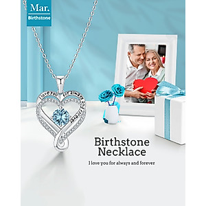 Mkhhy Gifts for Wife Birthday Anniversary S925 Silver Necklace for Women Girlfriend Her Infinity Heart Birthstone Womens Jewelry for Mom Daughter Mothers Day Valentines Day Christmas March Aquamarine