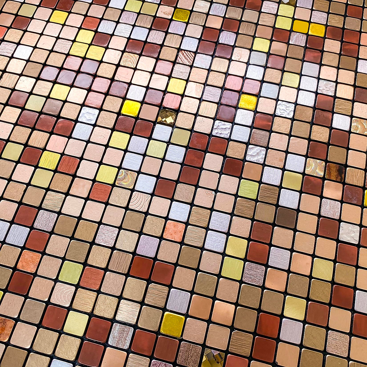 HomeyMosaic 10-Sheet Peel and Stick Backsplash Tile Stick on Kitchen Bathroom Fireplace Plaid Glass in Gradient Copper