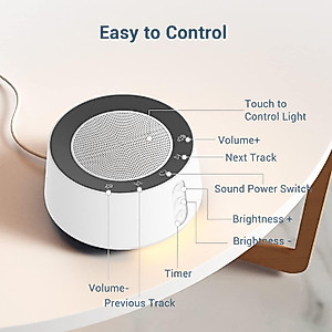White Noise Machine, 14 Soothing Sounds and Warm Night Light for Sleeping, 5 Timers and Memory Feature Plug in Sound Machine for Baby, Adults,White