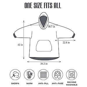 VeMee Wearable Blanket Sweatshirt Super Warm and Cozy Blanket Hoodie for Women with Pocket (Grey, OneSize)