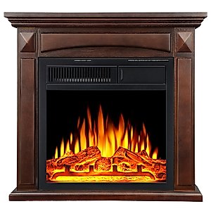 ZAFRO Electric Fireplace Mantel,Package Freestanding Fireplace Heater,Brown Wooden Exterior Frame,Overheat Protection,Remote Control Temperature,Brown