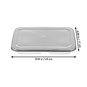 Cabilock Stainless Steel Divided Plate with Lid Rectangular 4 Compartment Serving Tray Platter Dinner Snack Dish for Kids Lunches Portion Control Camping