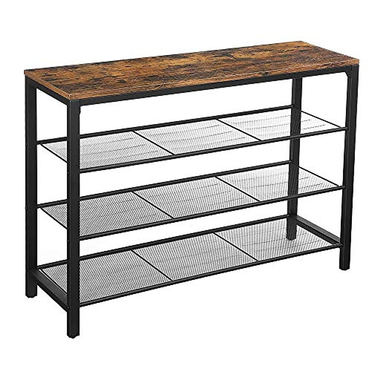 Benjara 39 Inches Wooden Shoe Organizer with Mesh Shelves, Brown and Black