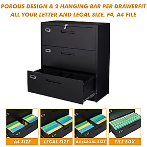 STANI Lateral File Cabinet with Lock, 3 Drawer Lateral Filing Cabinet, Metal Lateral File Cabinet for Home and Office, Metal Storage File Cabinet for Hanging Files Letter/Legal/F4/A4 Size