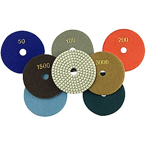 Konfor Diamond Polishing Pads 4" Wet Use for Sanding Marble Granite Stone Concrete Travertine Polish Pack of 7 Grit 50-3000