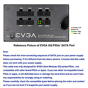 COMeap SATA Power Cable for EVGA GQ Series Semi Modular PSUs, 6 Pin to 3X 15 Pin SATA Hard Drive Adapter Splitter 20-in(50cm)