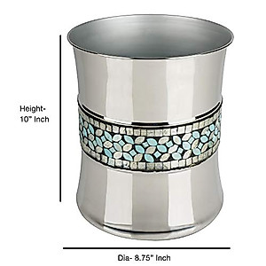 nu steel Sea Foam Wastebasket Trash Bin in Aqua Blue/Silver Glass Mosaic/ Stainless Steel for Bathrooms & Vanity Spaces