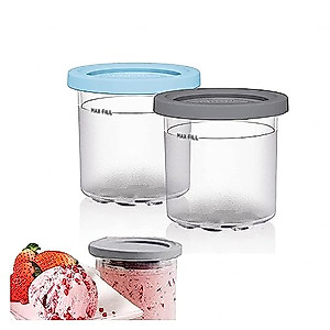 VRINO 2/4/6PCS Creami Pints, for Creami Ninja Ice Cream Pint Containers, Ice Cream Containers Pint Safe and Leak Proof Compatible NC301 NC300 NC299AMZ Series Ice Cream Maker,Gray+Blue-4PCS