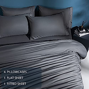 Shilucheng Bed Sheet Set Microfiber 1800 Threads Egyptian Super Soft Sheets 16-Inch Deep Pocket - Hypoallergenic - 6 Piece (Dark Grey, Queen)