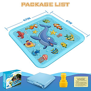 Growsland Splash Pad for Toddlers, Outdoor Sprinkler for Kids, 67" Summer Water Toys Inflatable Wading Baby Pool Fun Gifts for 3 4 5 6 7 8 9 Years Old Boy Girl Backyard Garden Lawn Outdoor Games