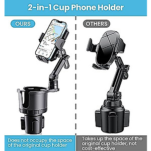 Cup Holder Phone Mount for Car, Adjustable Height Long Neck Cell Phone Cradle with Expandable Base, Car Truck Interior Accessories Compatible with iPhone Samsung Most Smartphones and Drink Bottles