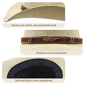 SAJUZEN Men & Women's Straw Cowboy Hat with Wide Brim Cowgirl Hat Sun hat, Ba-abeige2