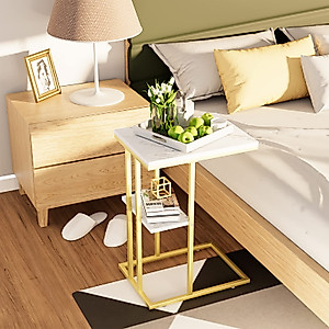 Easy Paws C Shaped End Table,Small Side Table for Couch and Bed, Gold Snack Couch Table for Small Spaces, Living Room, Bedroom,Bedside(Gold)