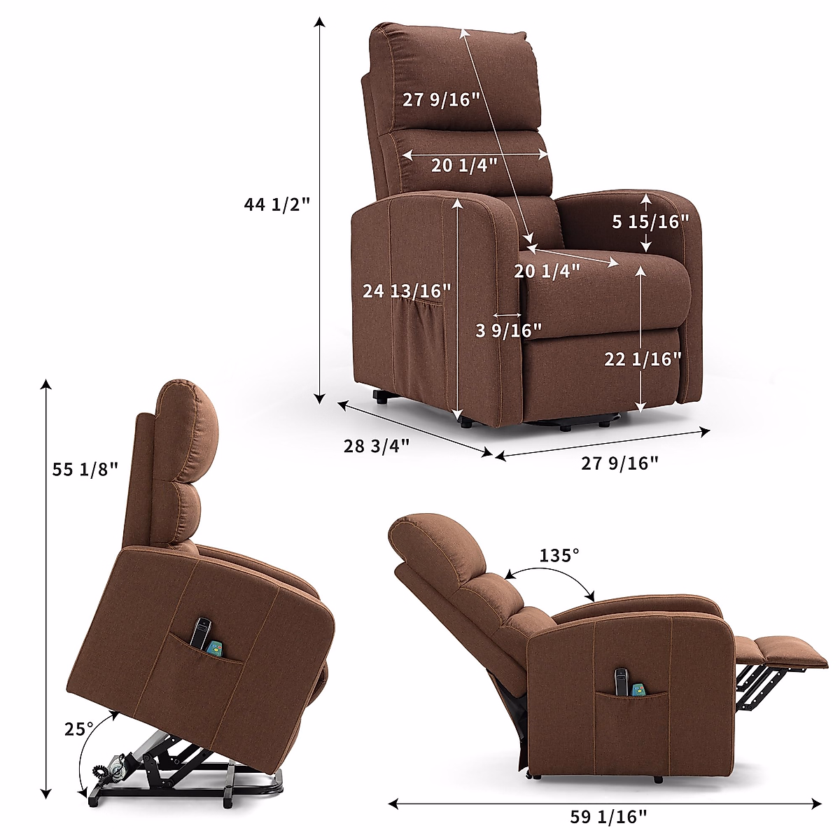 EUREKA ERGONOMIC Power Lift Recliner Chair for Elderly, Small Recliner Chair for Small Spaces, Power Recliner Chair for Living Room, Single Sofa with Infinite Adjust for Back and Footrest, Brown