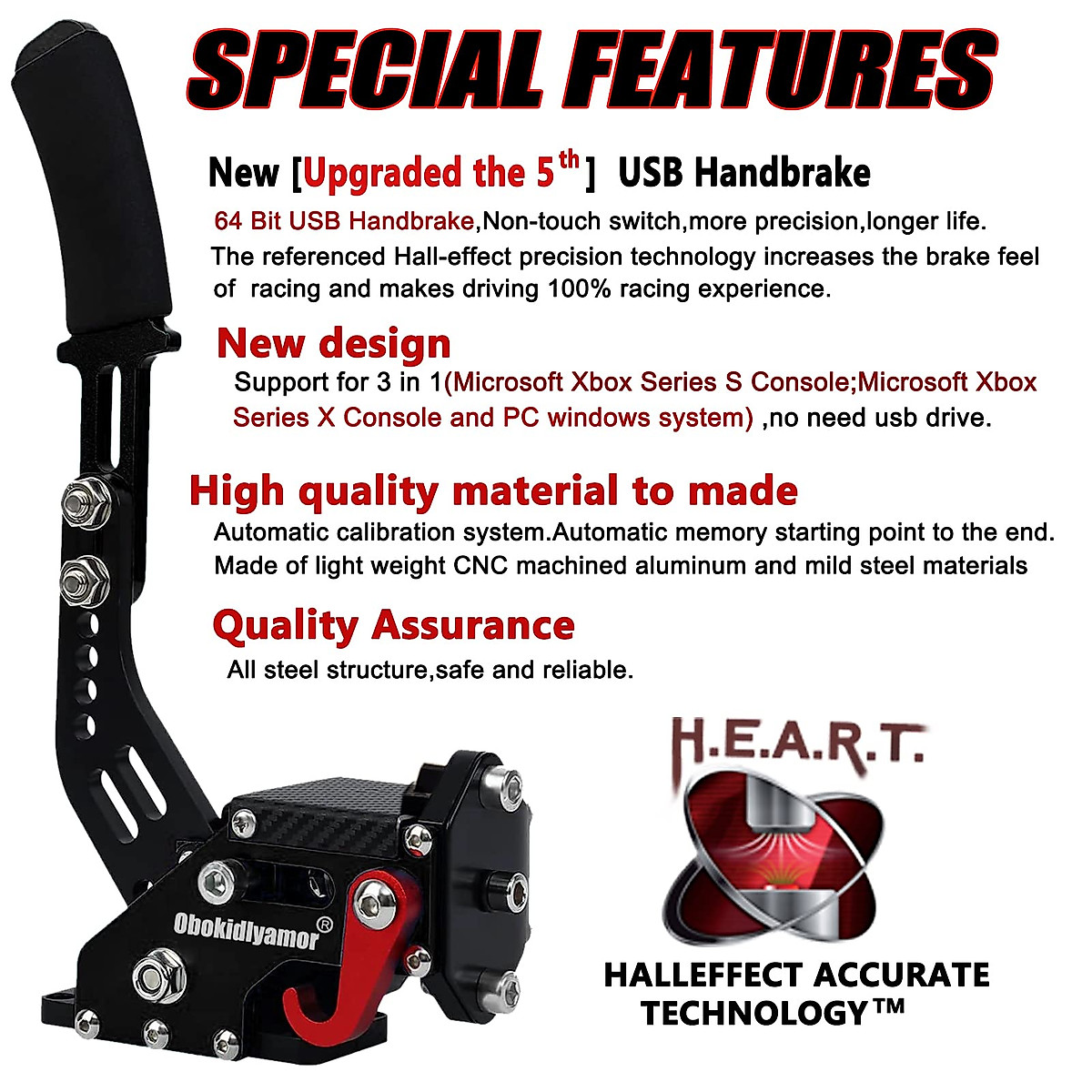 Obokidlyamor USB Handbrake Compatible with Logitech G920 Racing Wheel on Xbox Series S/X Console; PC System USB Handbrake SIM With Clamp Plate for Racing Games G923 (With Clamp & Plate, Black)